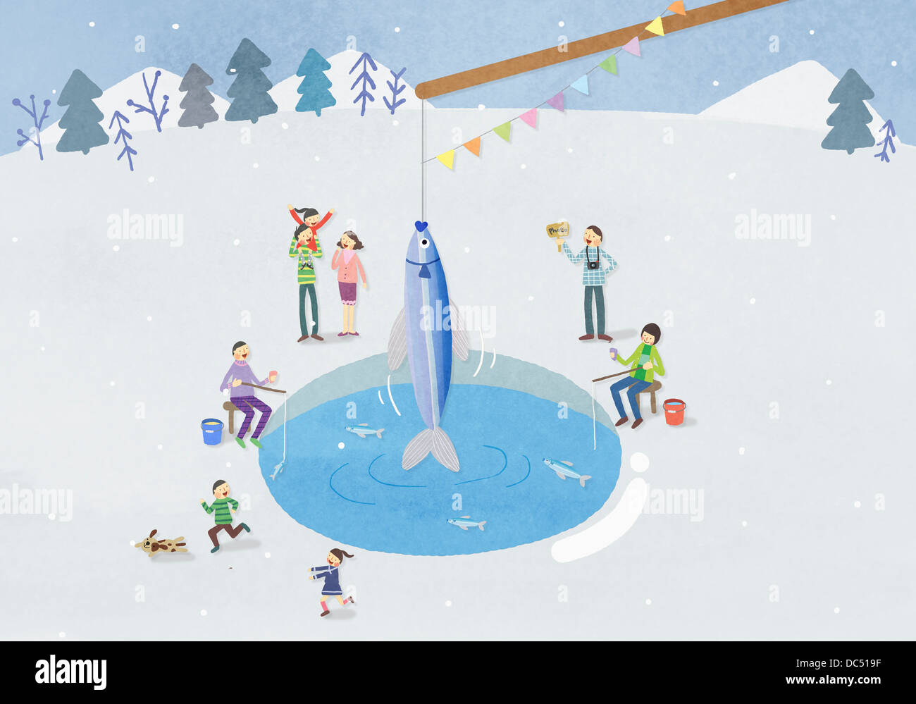 illustration of people in fishing festival Stock Photo - Alamy