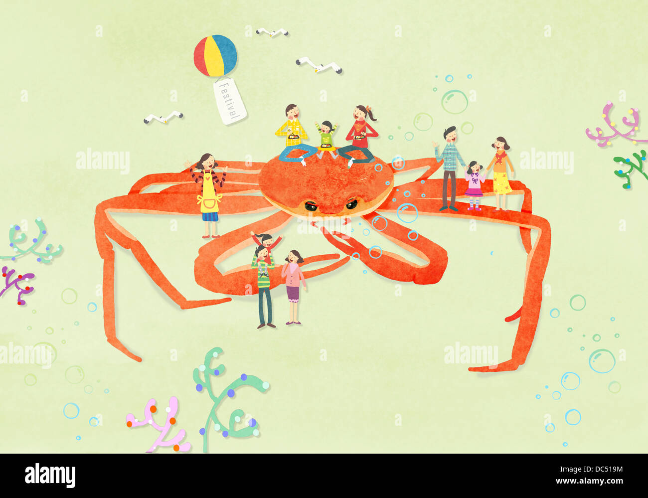 illustration of people in crab festival Stock Photo - Alamy