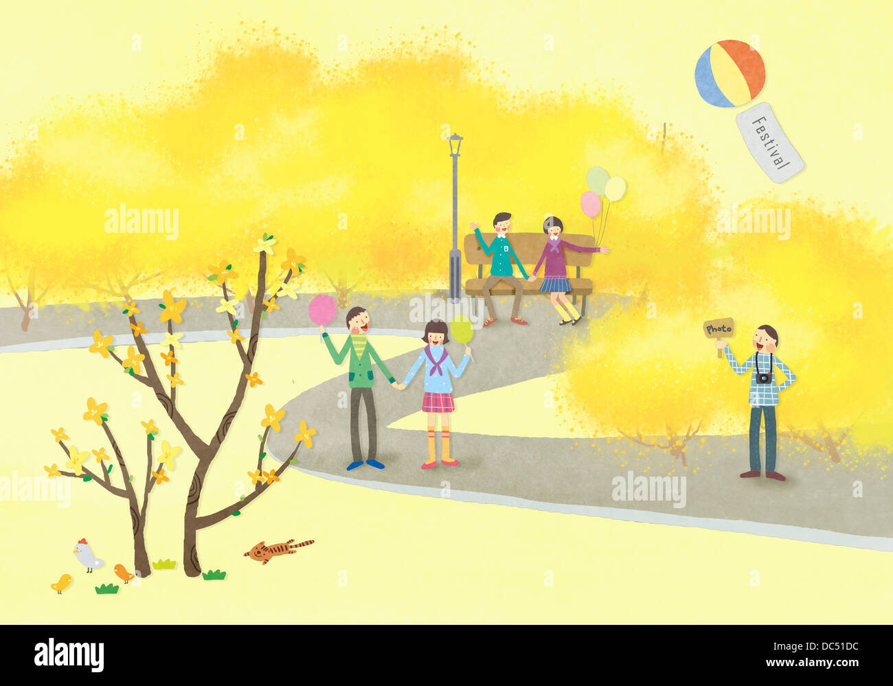 illustration of people in spring festival Stock Photo - Alamy