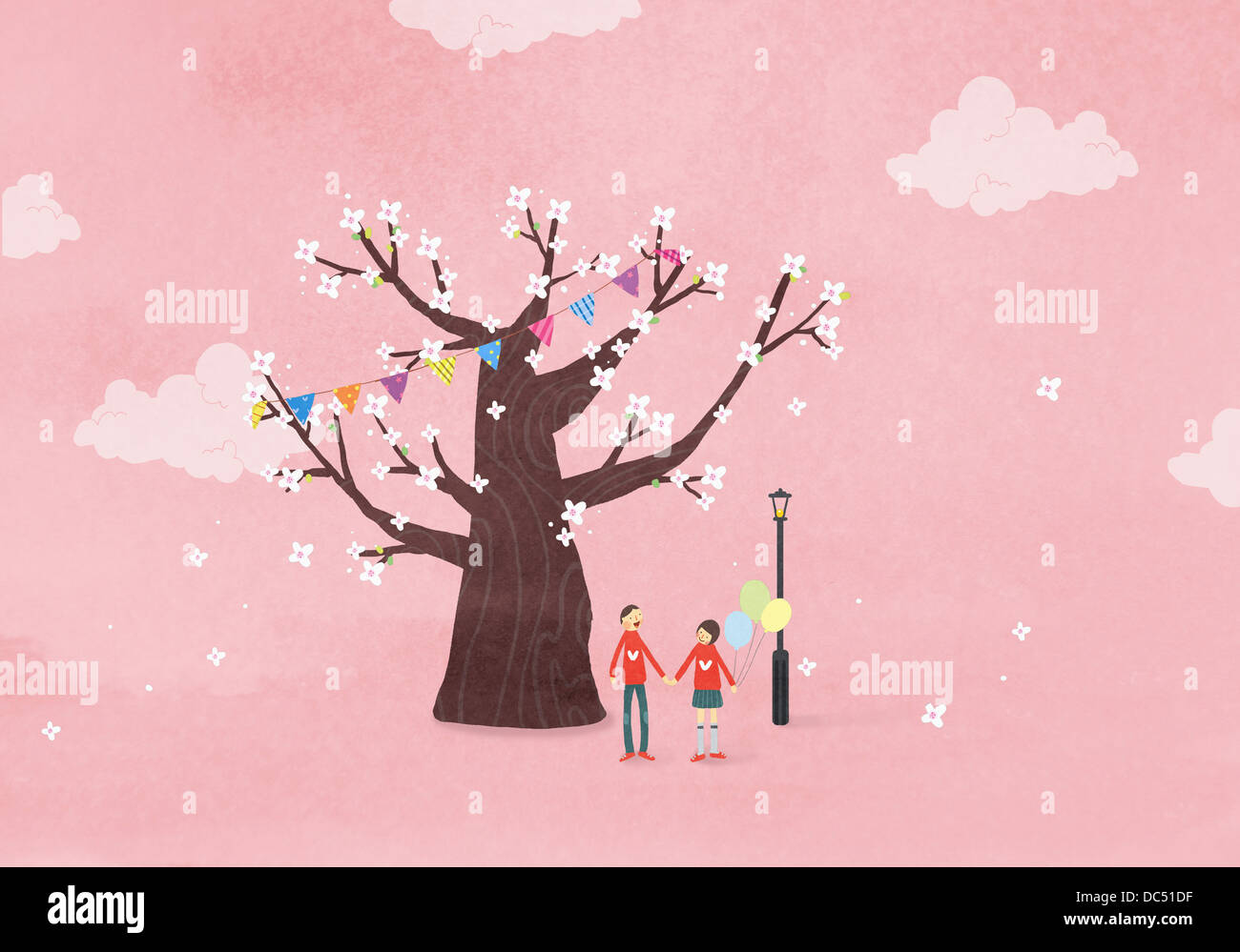 illustration of people in spring festival Stock Photo - Alamy