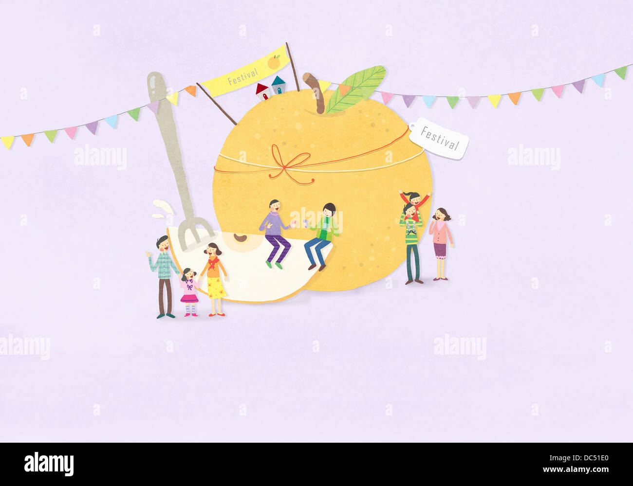 illustration of people in pear festival Stock Photo - Alamy