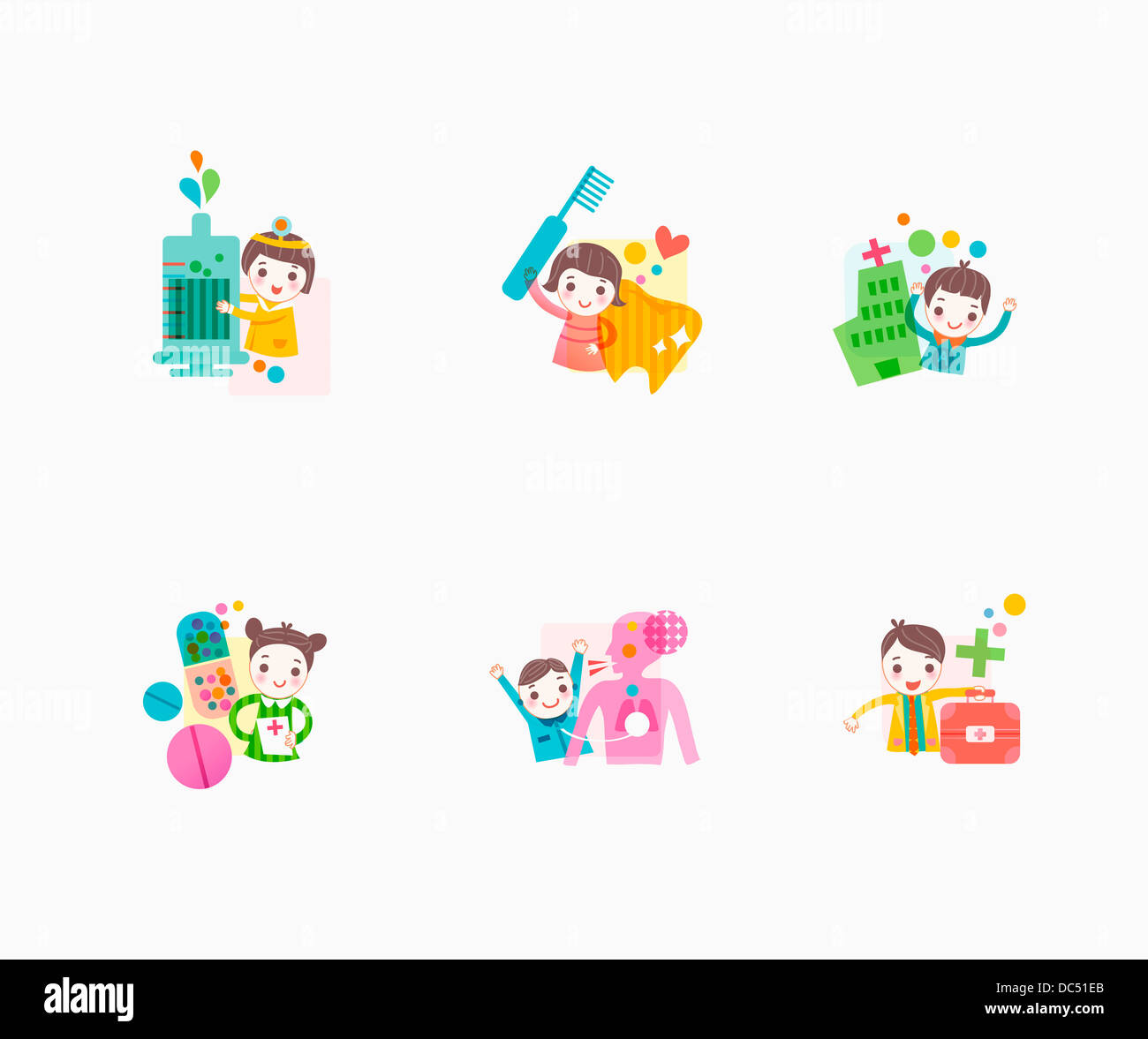 illustration set of a human character with hospital icons Stock Photo ...