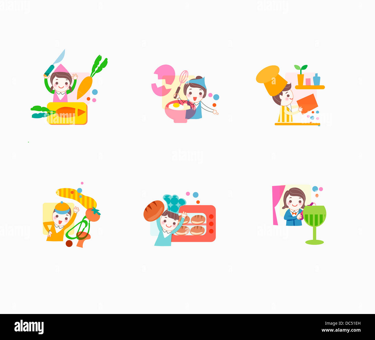 illustration set of a human character cooking Stock Photo - Alamy