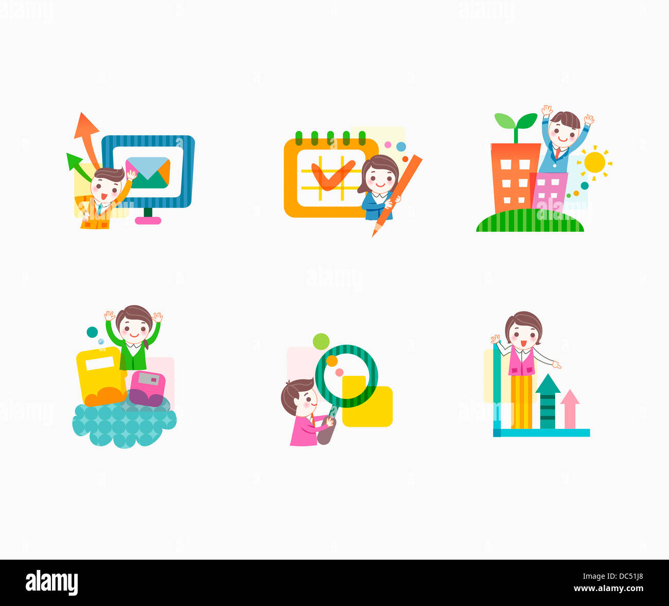 illustration set of a human character checking Stock Photo - Alamy