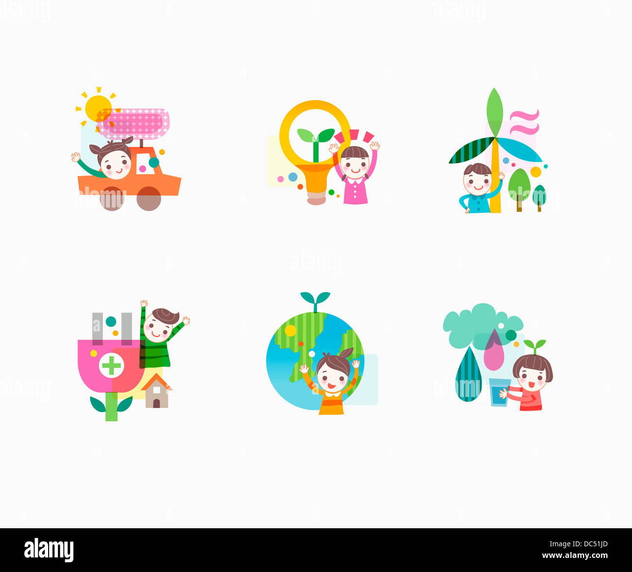 illustration set of a human character with nature Stock Photo - Alamy