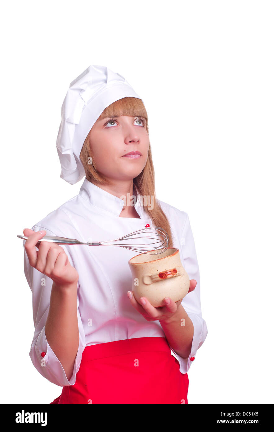Attractive cook woman a over white background Stock Photo - Alamy