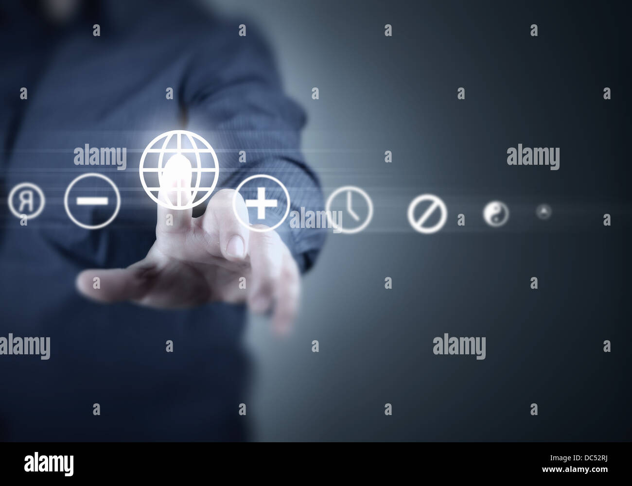 Smart man pressing virtual buttons hi-res stock photography and images ...
