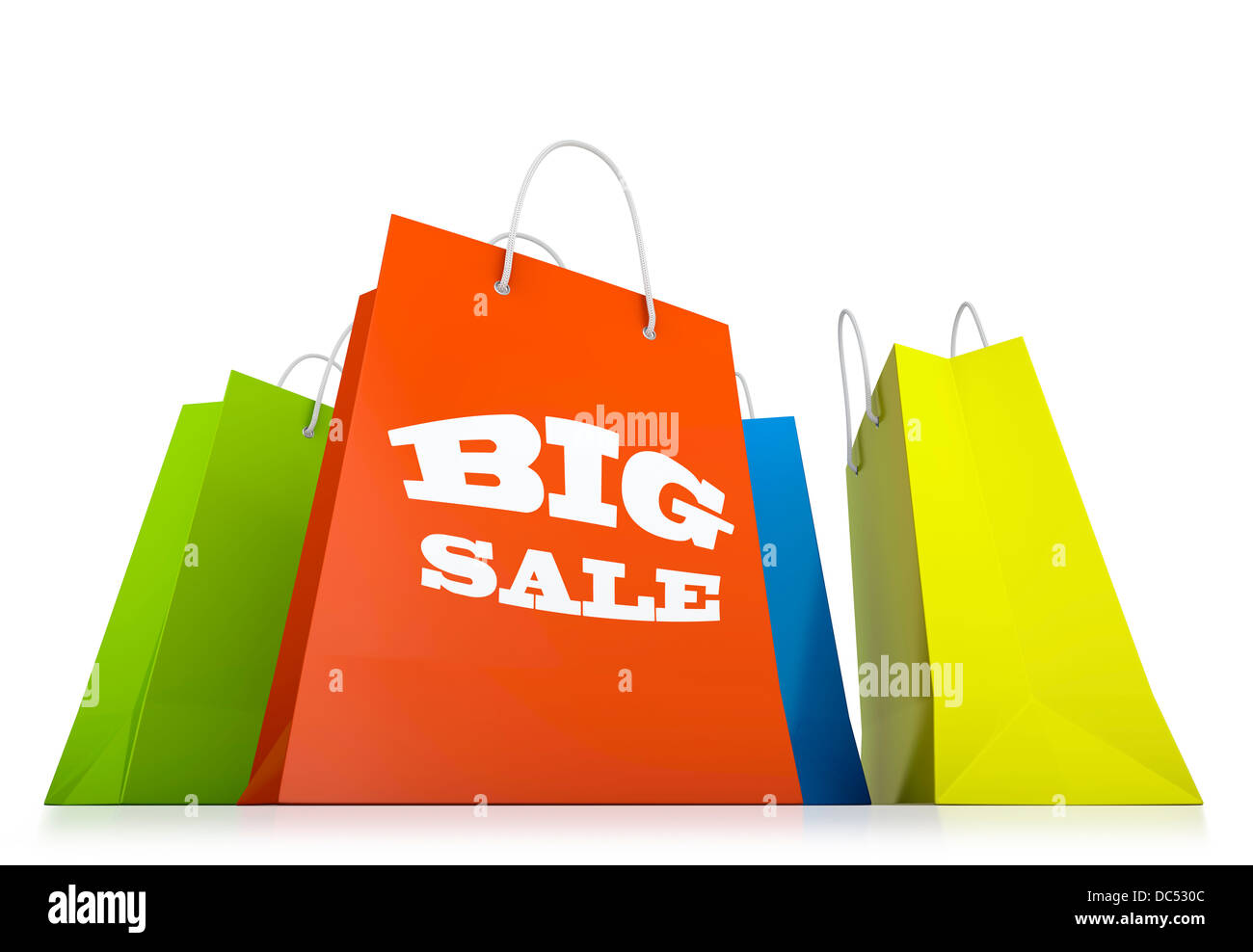 Different colored shopping bags with big sale text isolated on white ...
