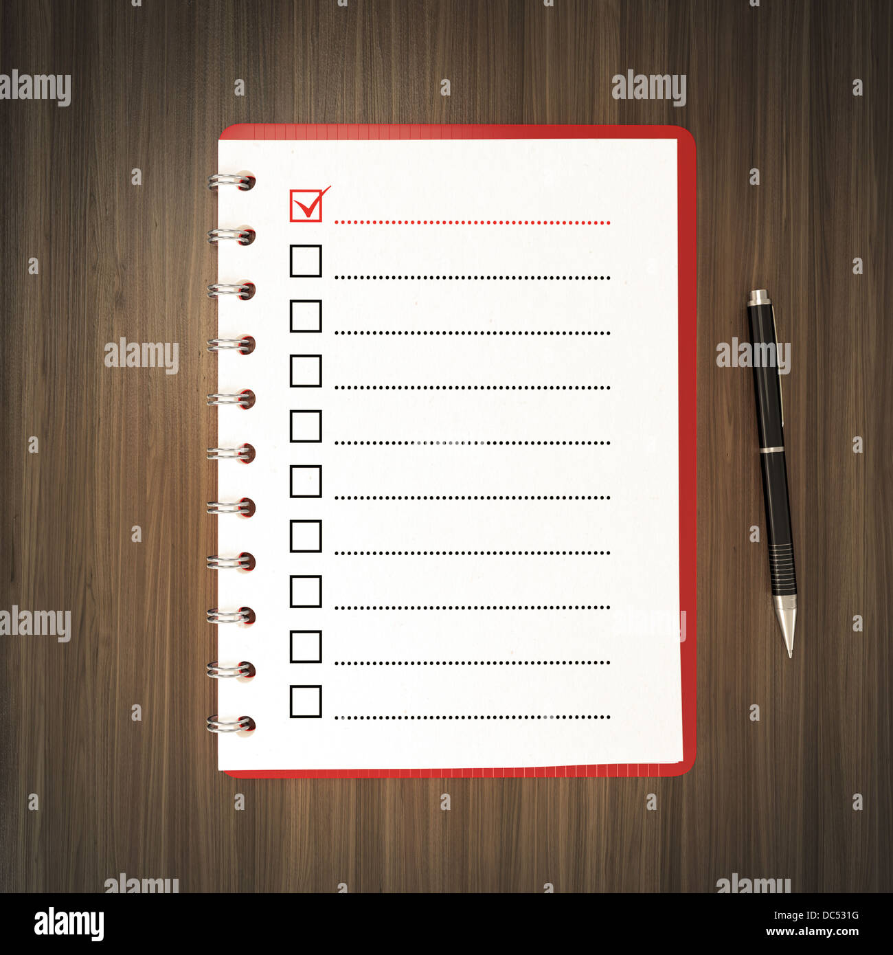 Computer generated image of notebook with checklist on desk Stock Photo ...