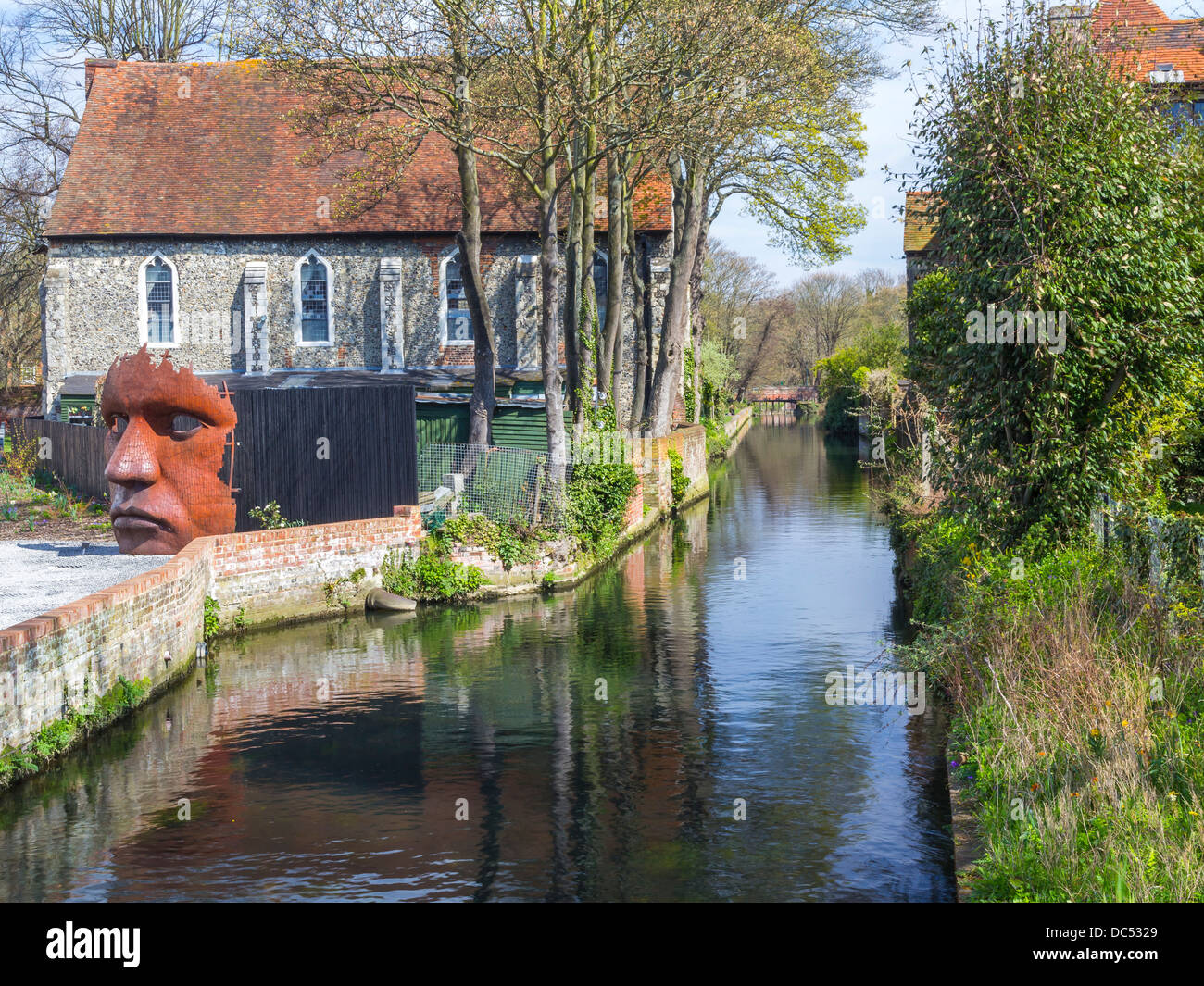 Riverside scenery on the River Stour at Canterbury Kent England UK ...