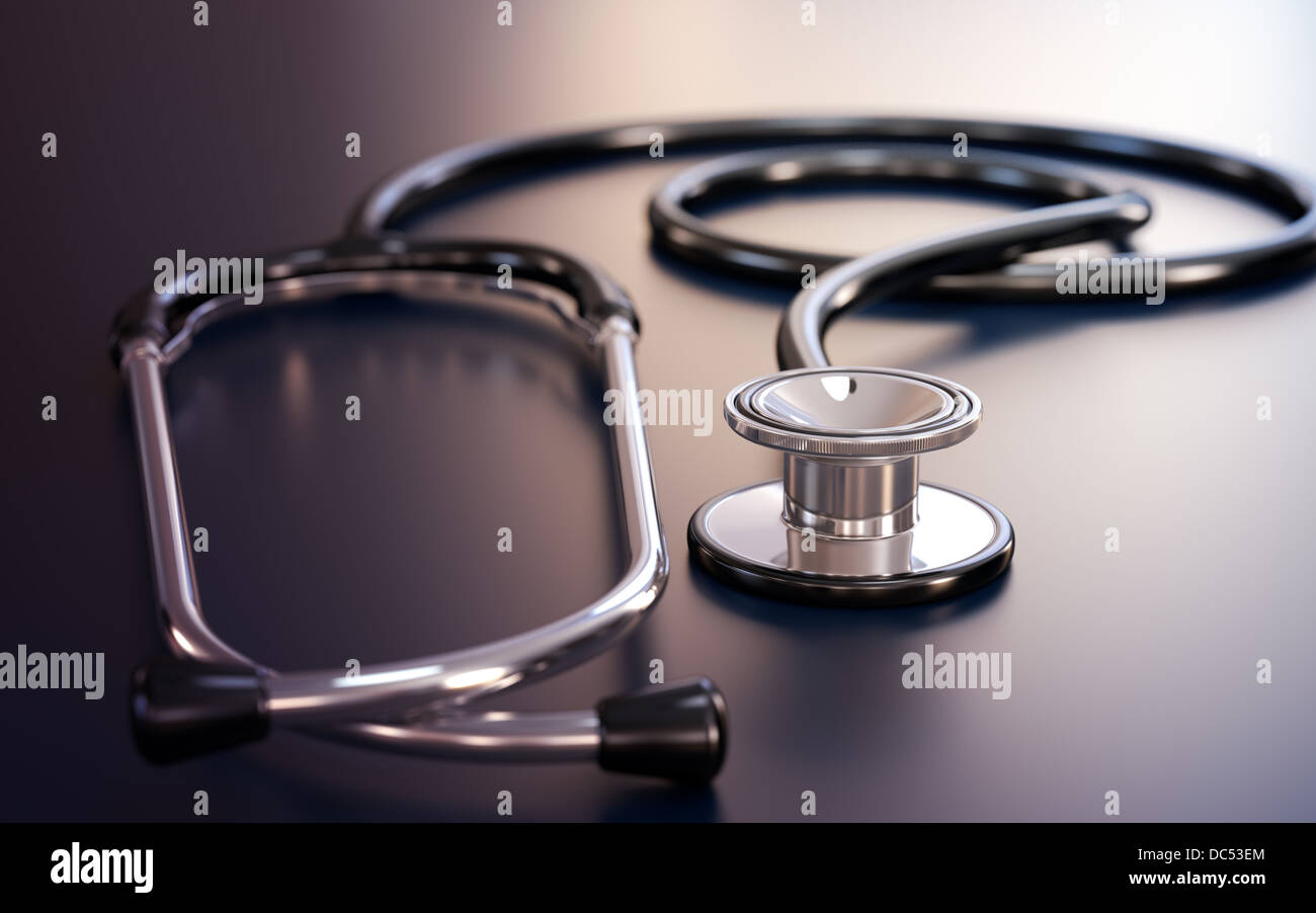 Black stethoscope on the table. Retro styled image Stock Photo - Alamy