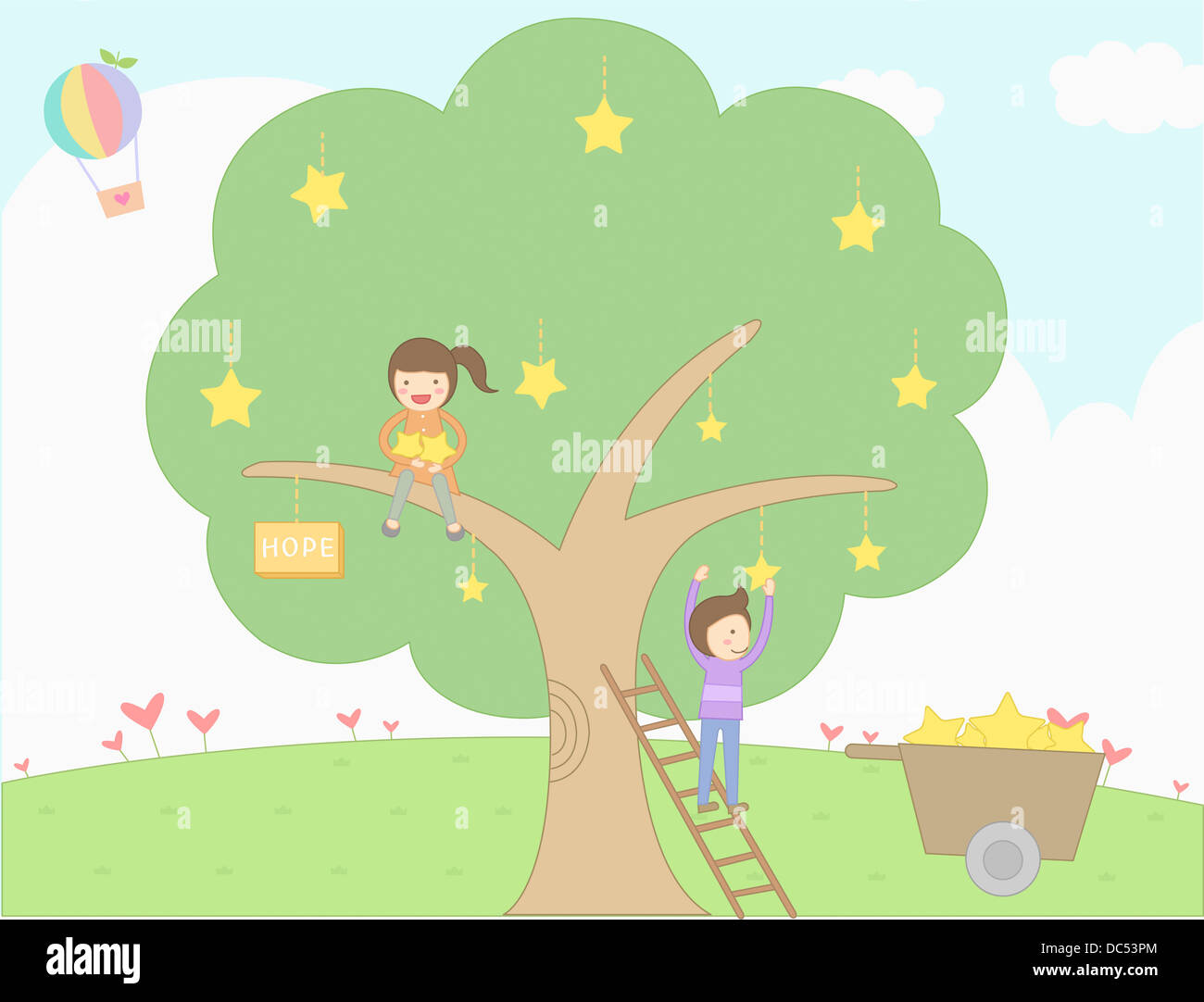 illustration of people on start tree Stock Photo - Alamy
