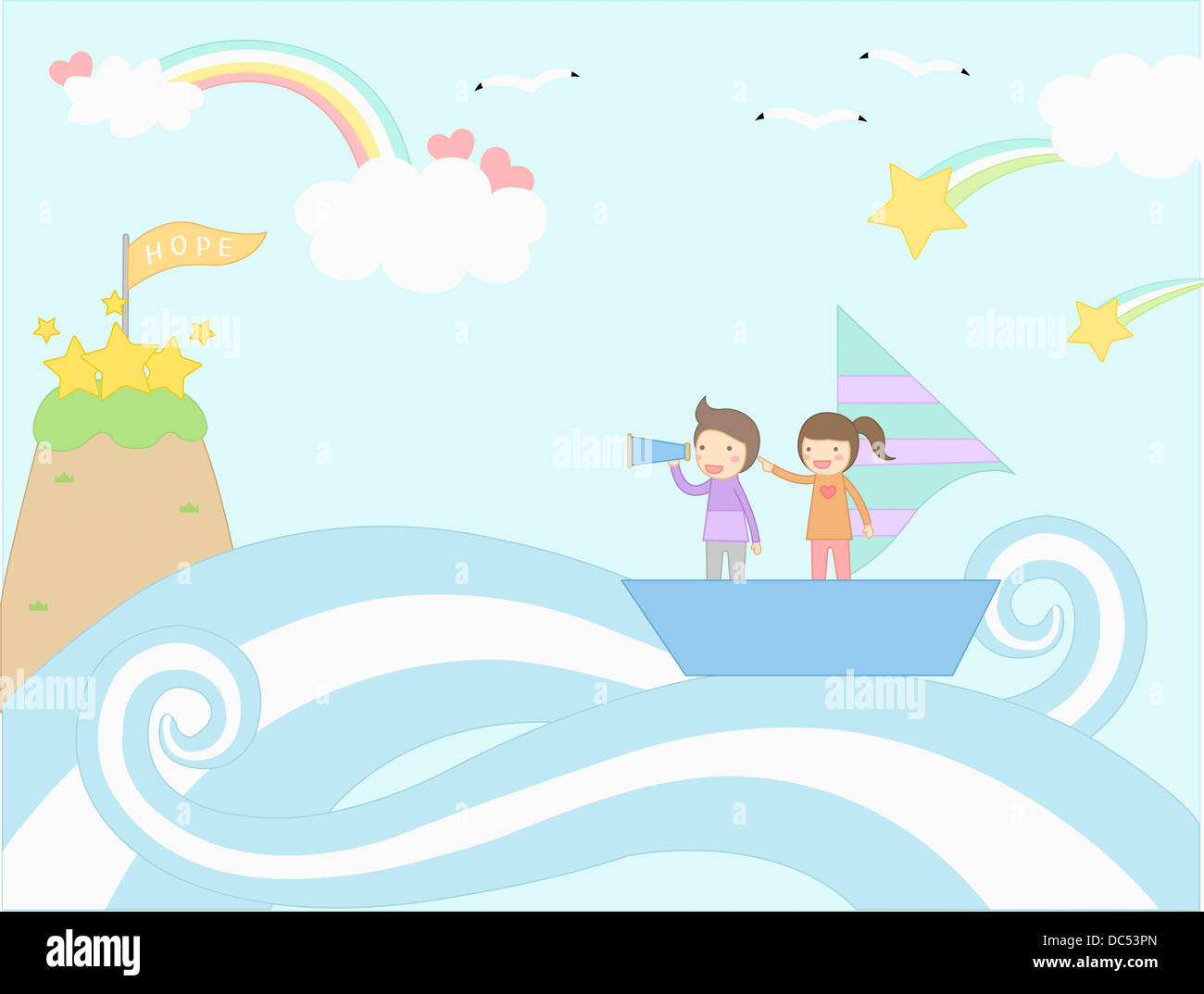 illustration of people on sea Stock Photo - Alamy