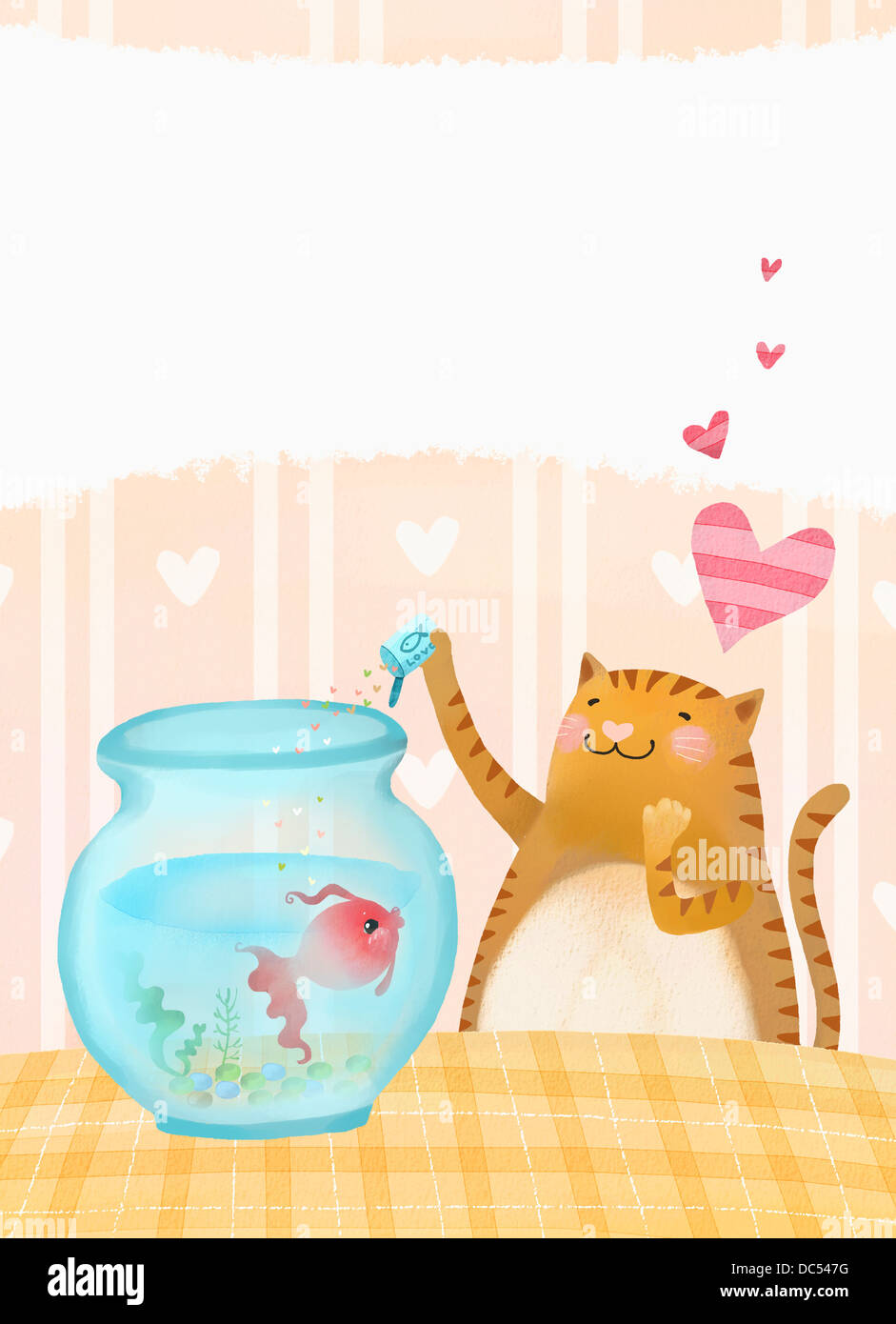 illustration memo template featuring cat and fish Stock Photo - Alamy