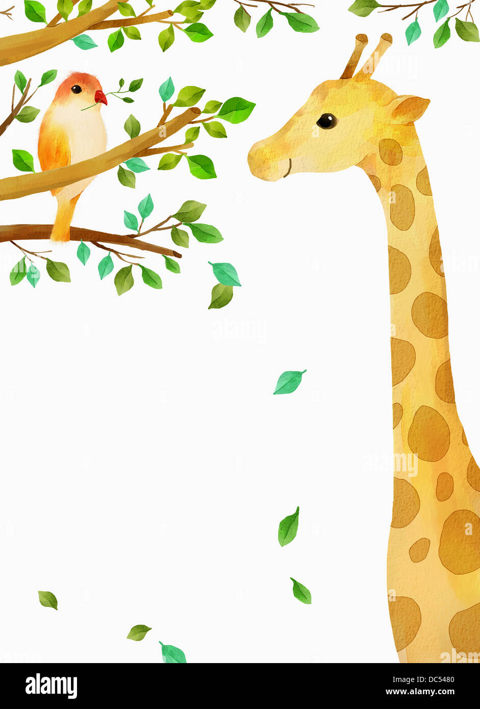 illustration memo template featuring giraffe and bird Stock Photo - Alamy