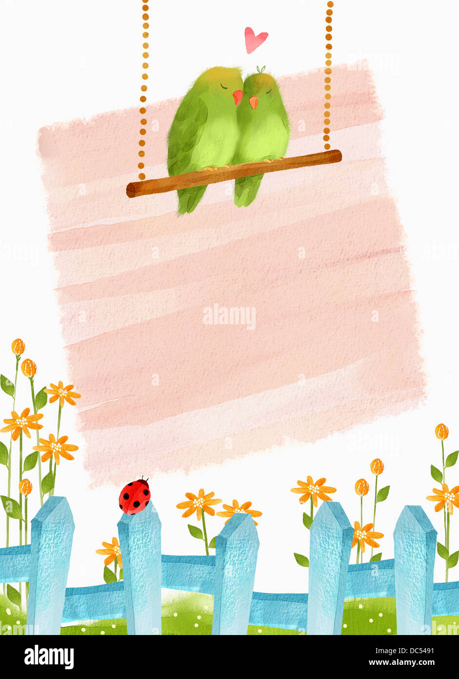 illustration memo template featuring birds on the tree Stock Photo - Alamy