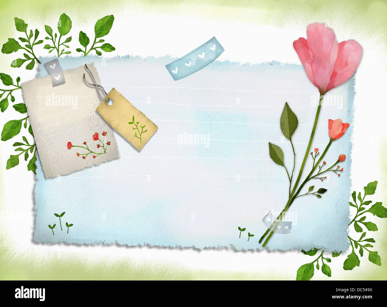 illustration memo template featuring flowers an leaves Stock Photo - Alamy