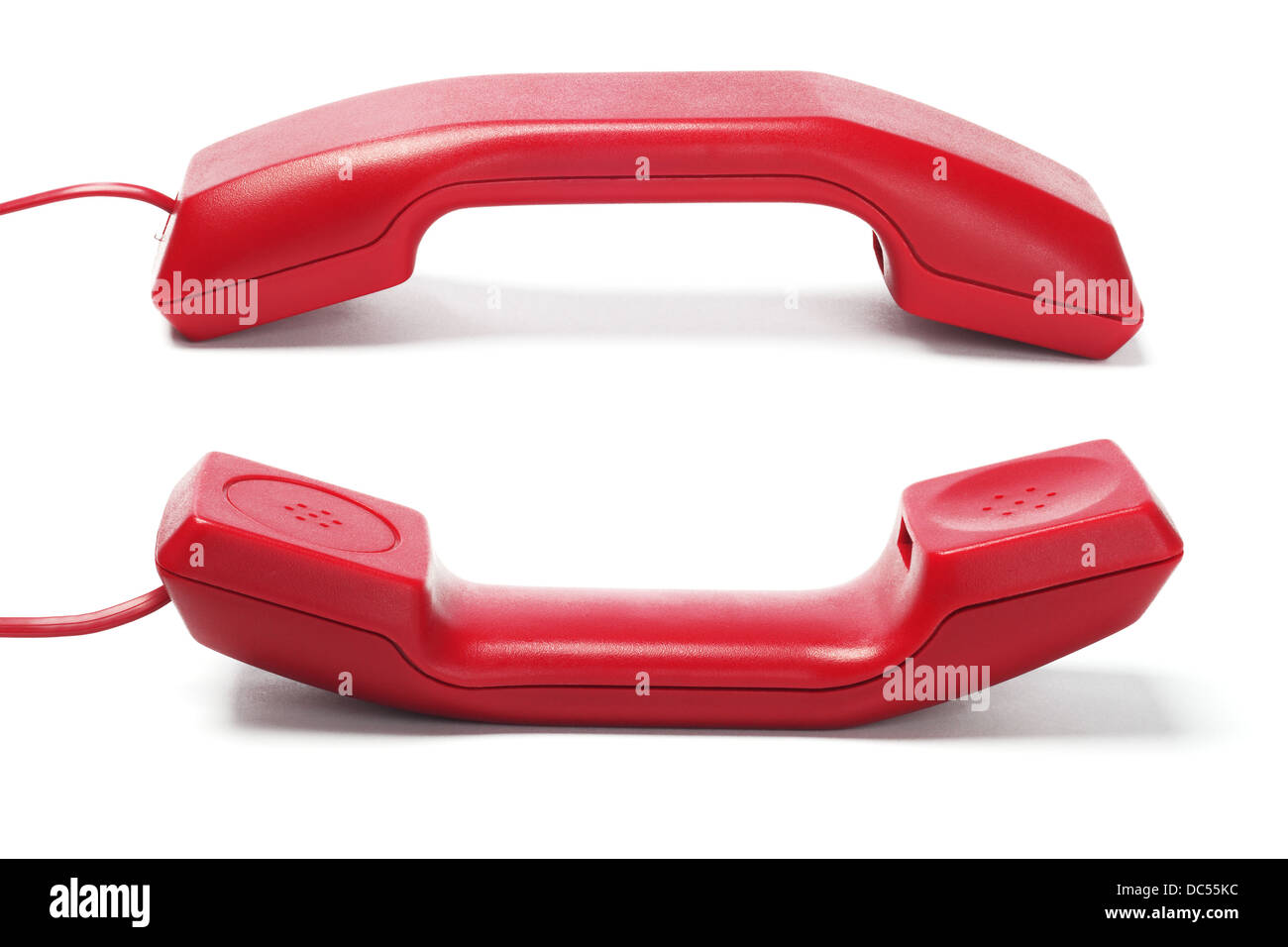 Two Red Telephone Handsets On White Background Stock Photo - Alamy