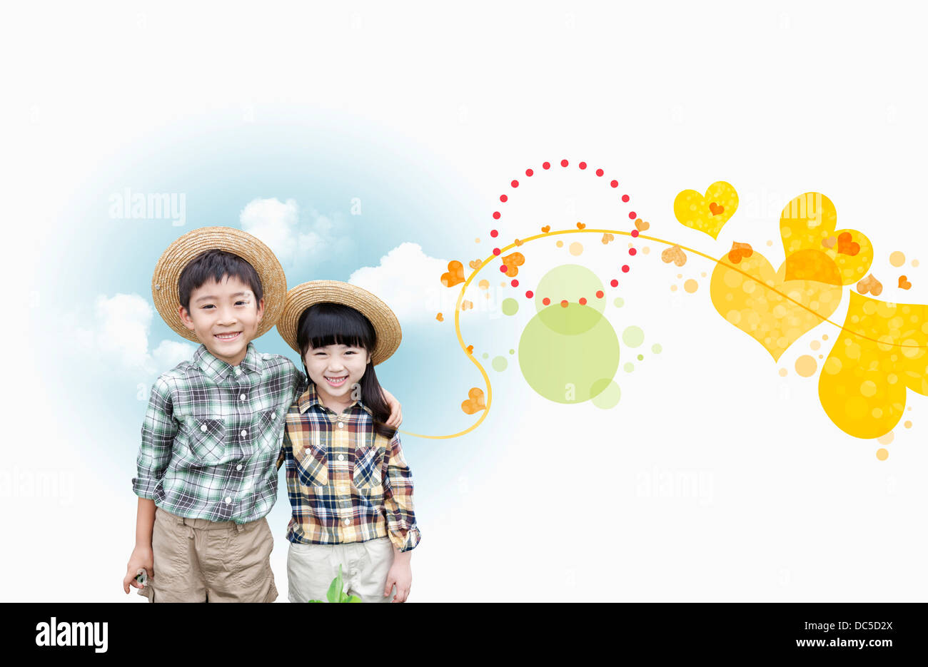 illustration on a picture of two kids in the farm Stock Photo - Alamy
