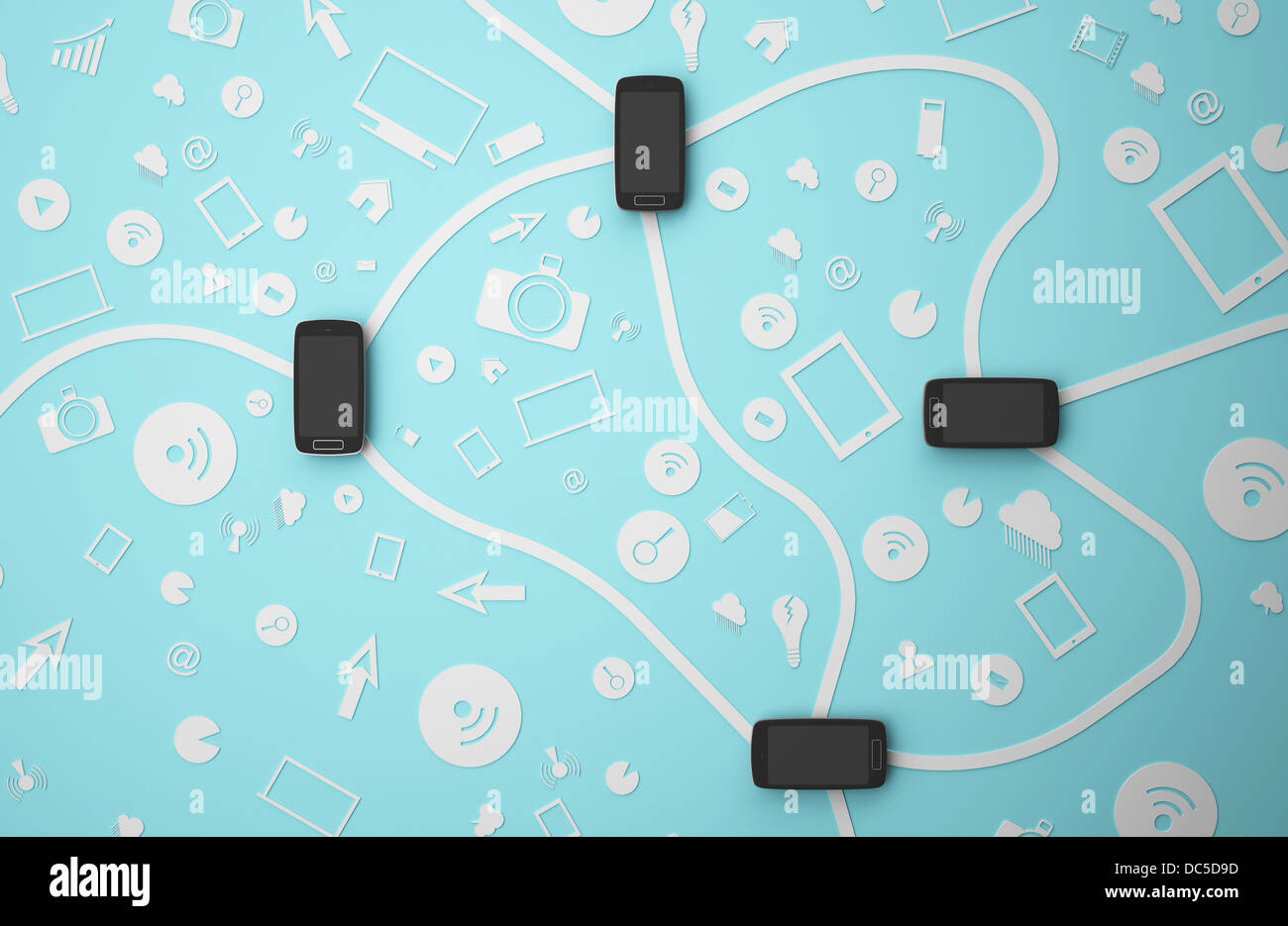 illustration of complex lines and smart phones Stock Photo - Alamy