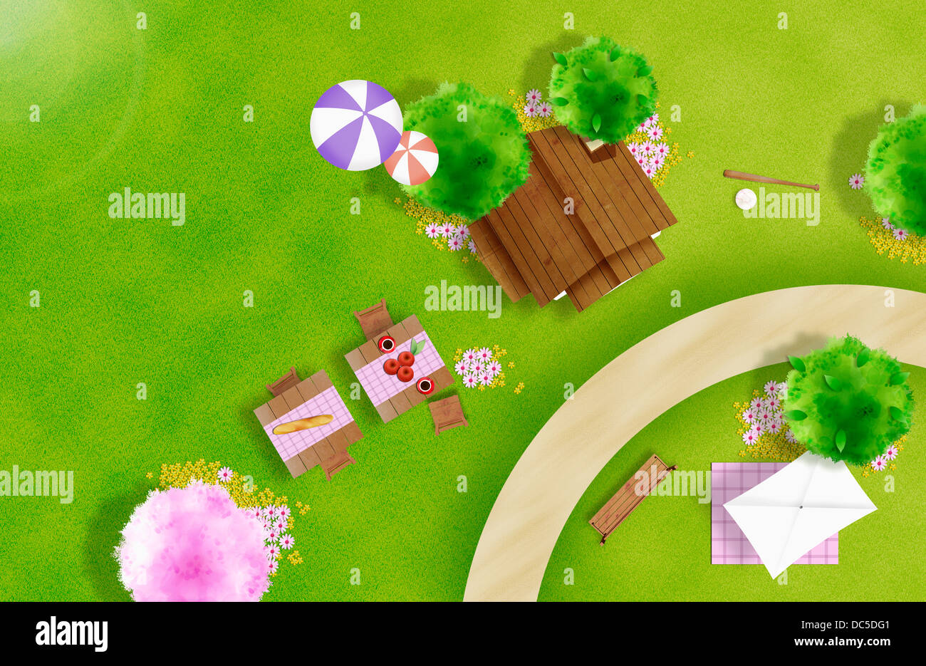 illustration of top down view featuring green land and a house Stock ...