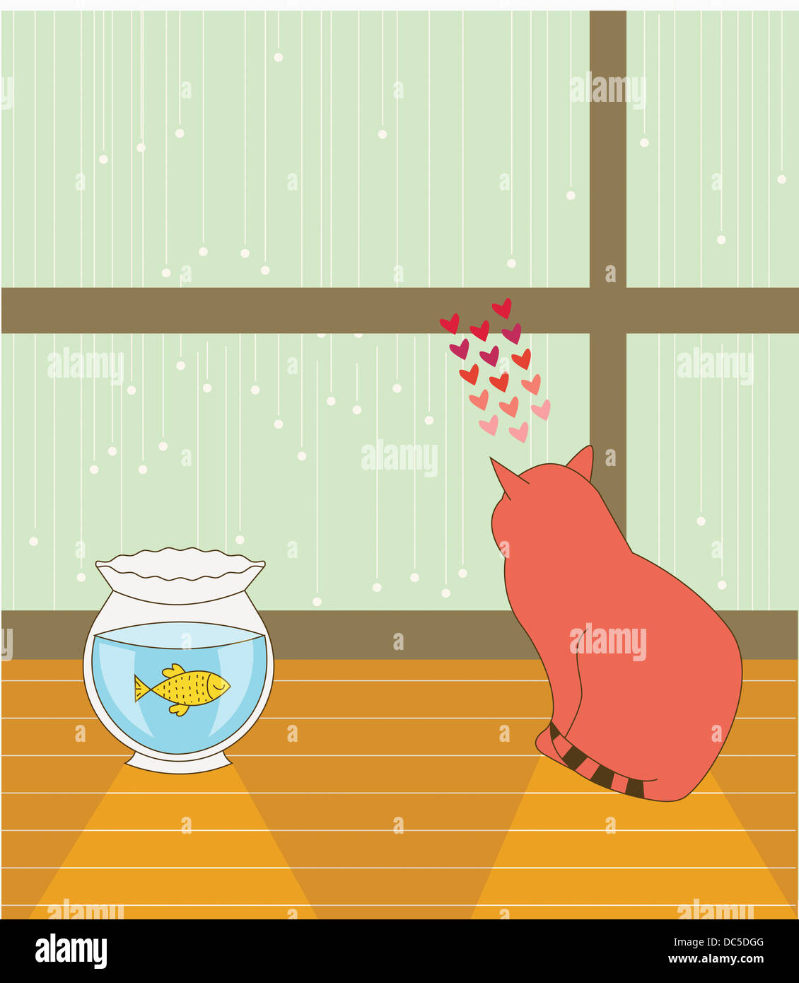 illustration of a cat looking out the window Stock Photo - Alamy