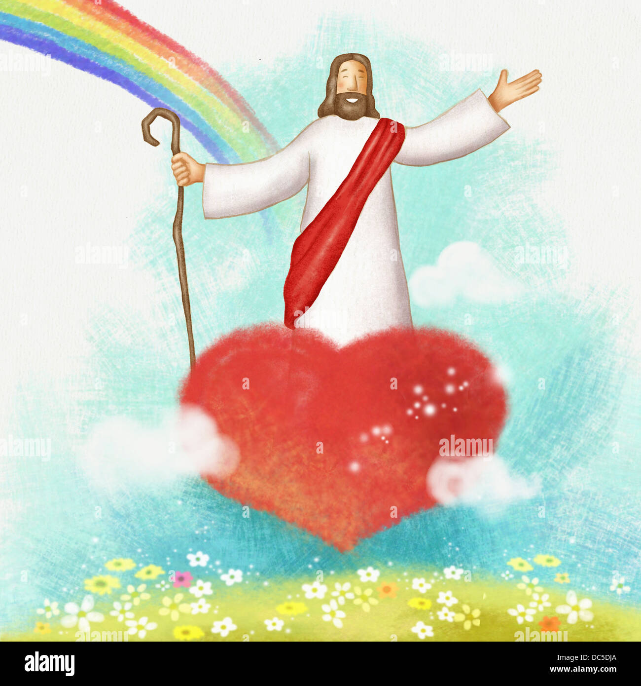 illustration of Jesus coming down from the sky Stock Photo - Alamy