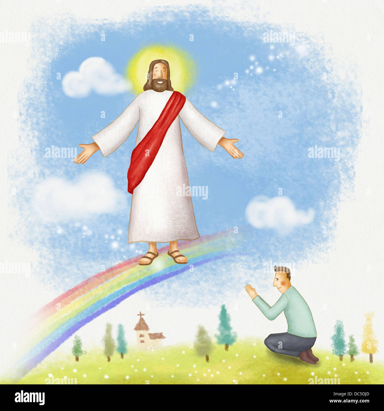 illustration of Jesus on a rainbow Stock Photo - Alamy