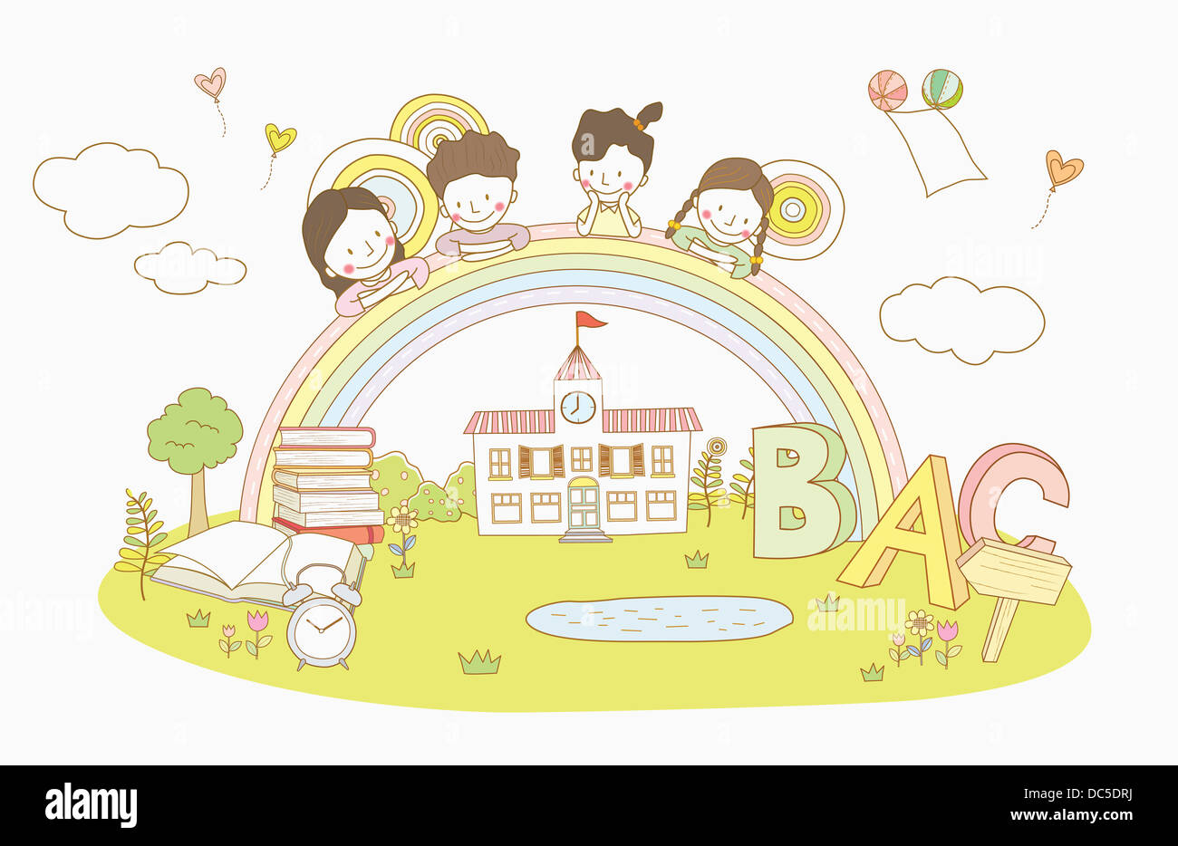 illustration of kids at school Stock Photo - Alamy