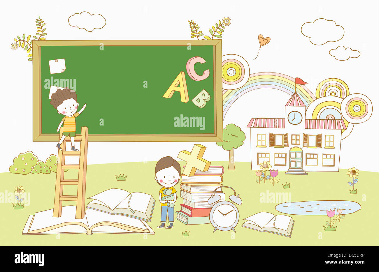 illustration of kids learning English Stock Photo - Alamy