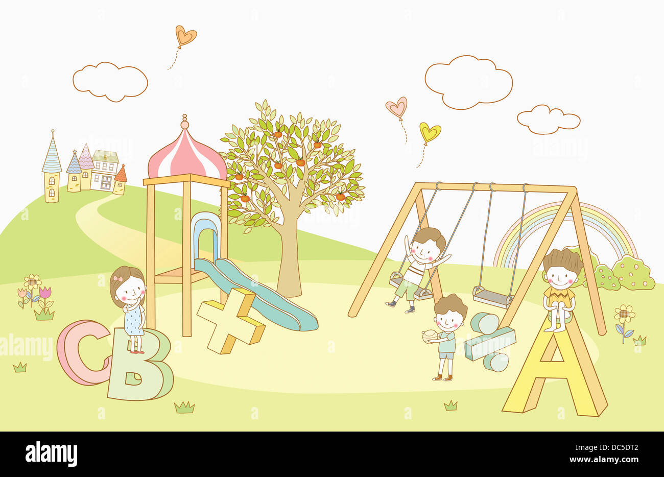 illustration of kids learning Stock Photo - Alamy