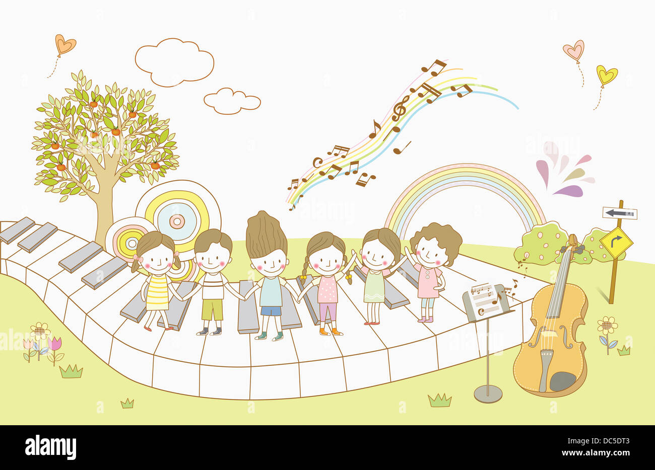 illustration of kids learning music Stock Photo - Alamy