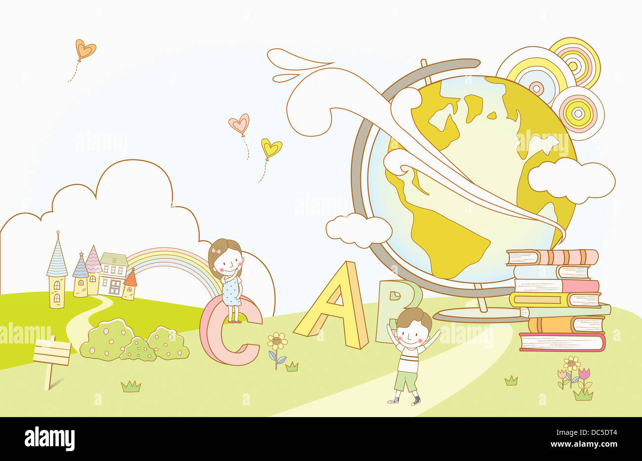 illustration of kids learning English Stock Photo - Alamy