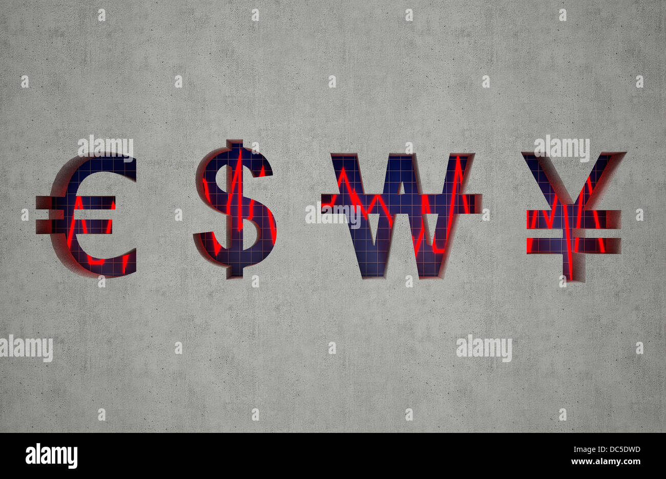 currency signs on grey background Stock Photo - Alamy