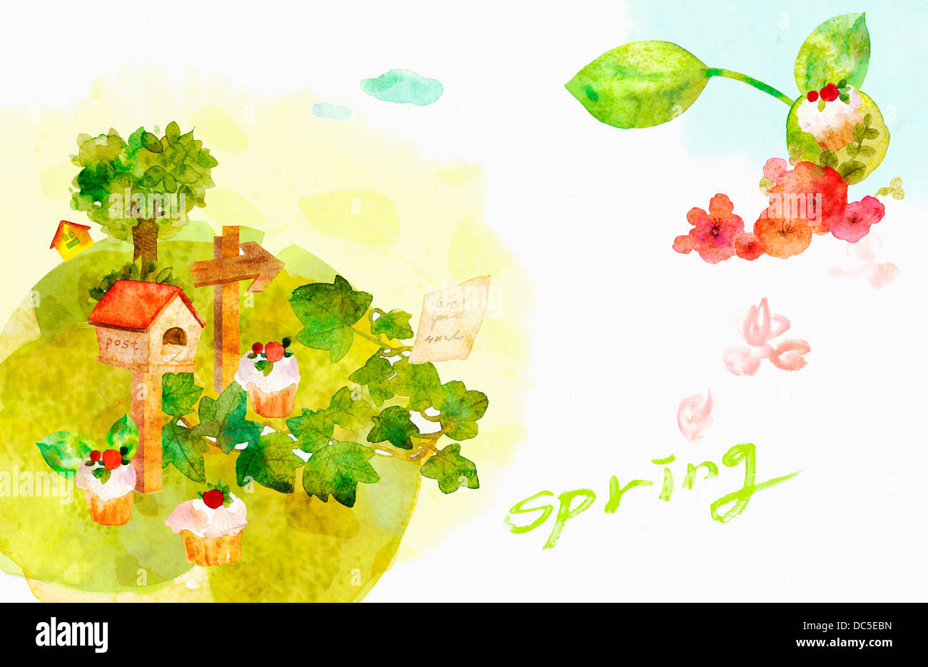 illustration of landscape representing spring Stock Photo - Alamy