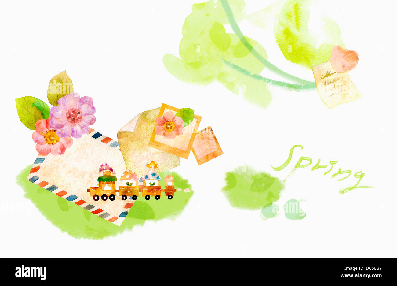 illustration of landscape representing spring Stock Photo - Alamy