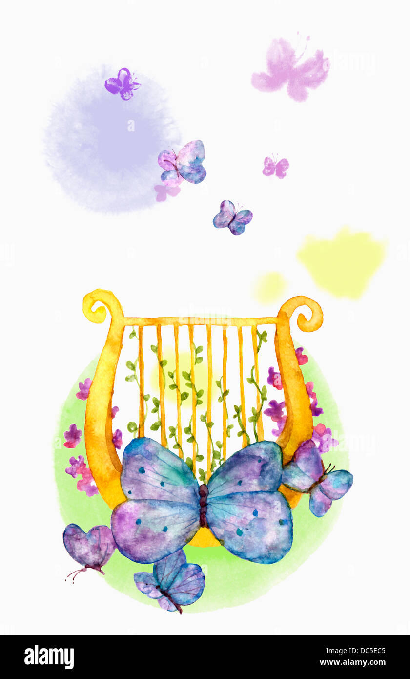 illustration of landscape representing spring Stock Photo - Alamy