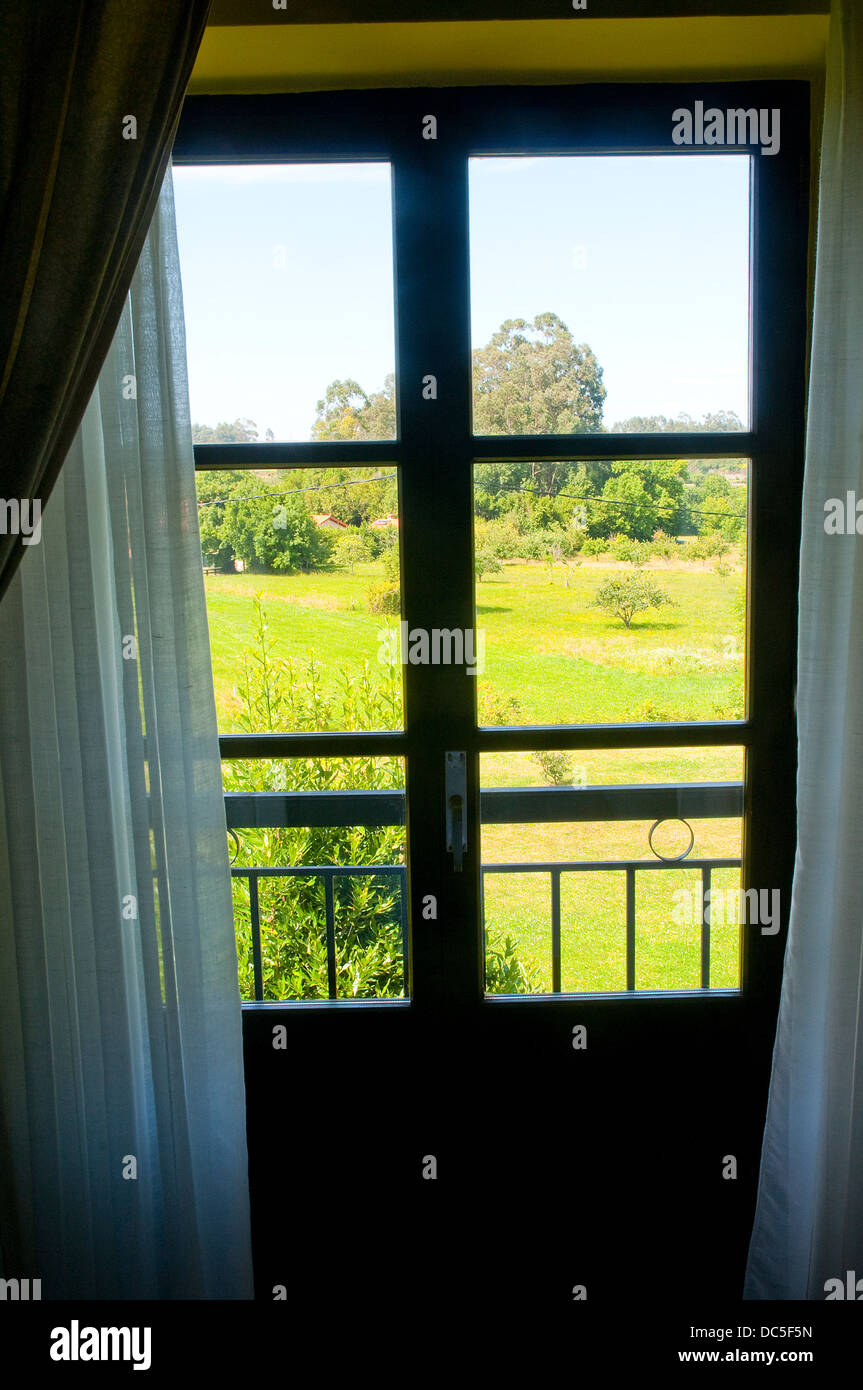 Landscape viewed from a closed window. Asturias, Spain Stock Photo - Alamy