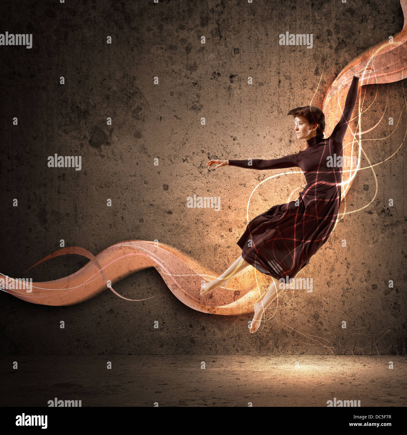 Girl in color dress dancing.Collage Stock Photo - Alamy