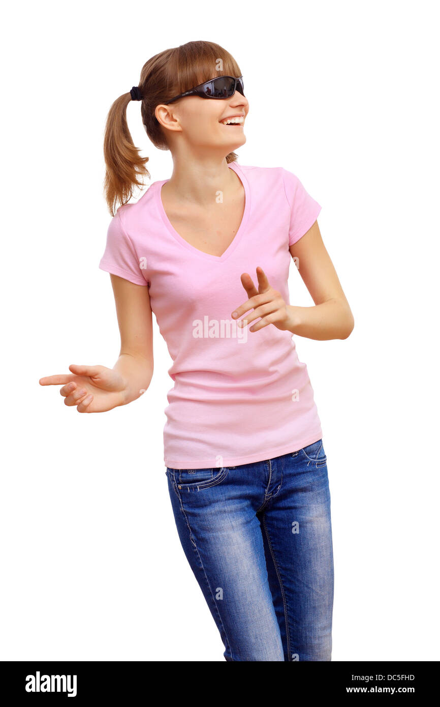 Happy smiling girl dancing Stock Photo - Alamy
