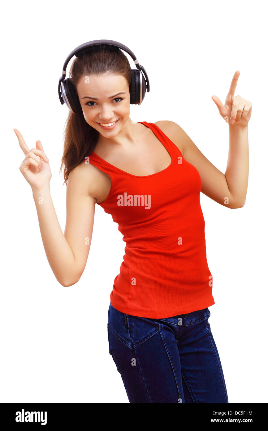 Happy smiling girl dancing Stock Photo - Alamy
