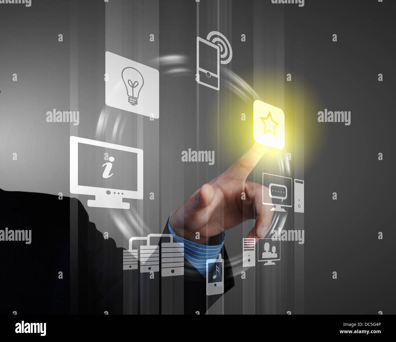 hand pushing on a touch screen Stock Photo - Alamy