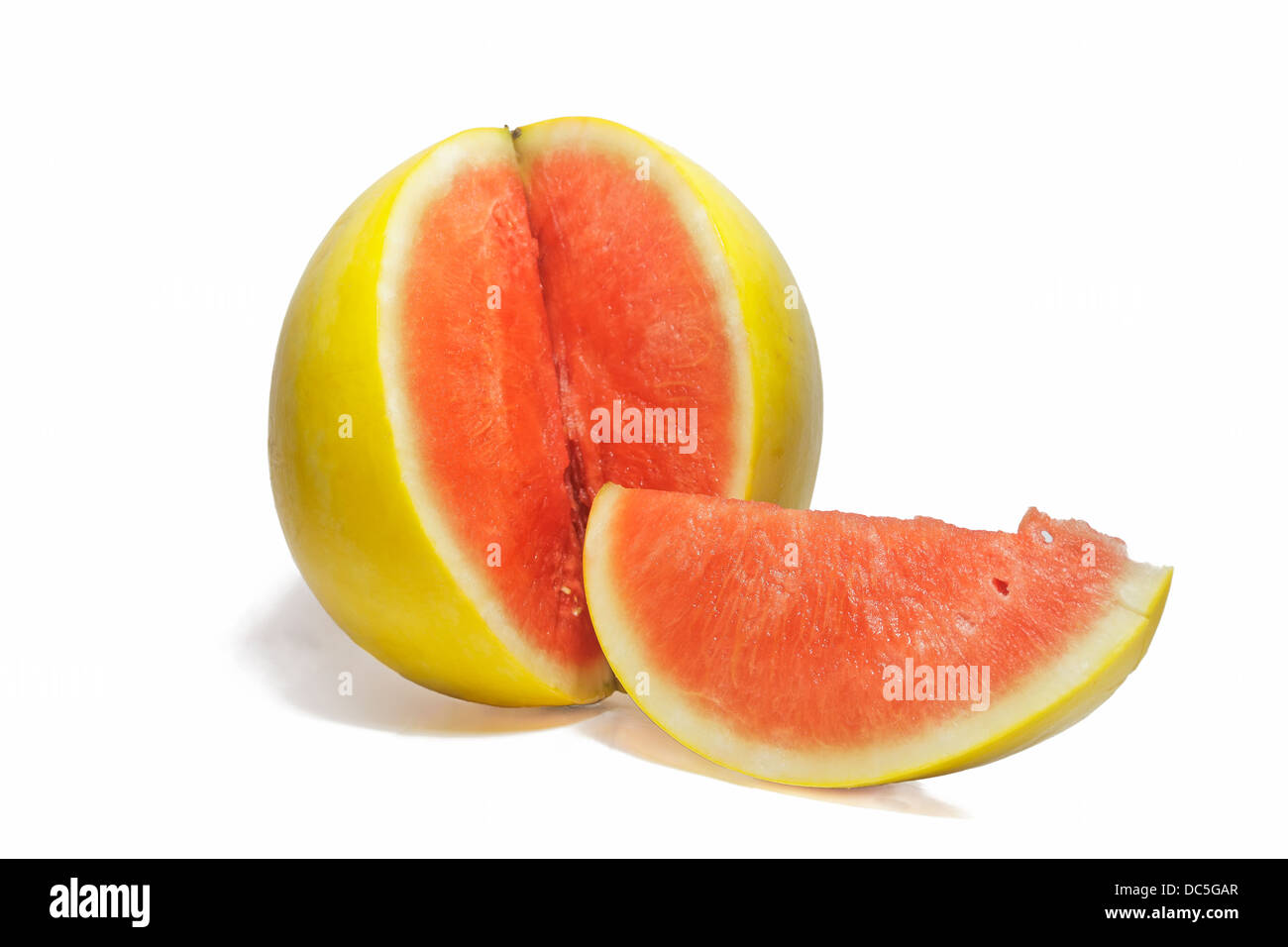 natural yellow watermelon on a white background Stock Photo - Alamy