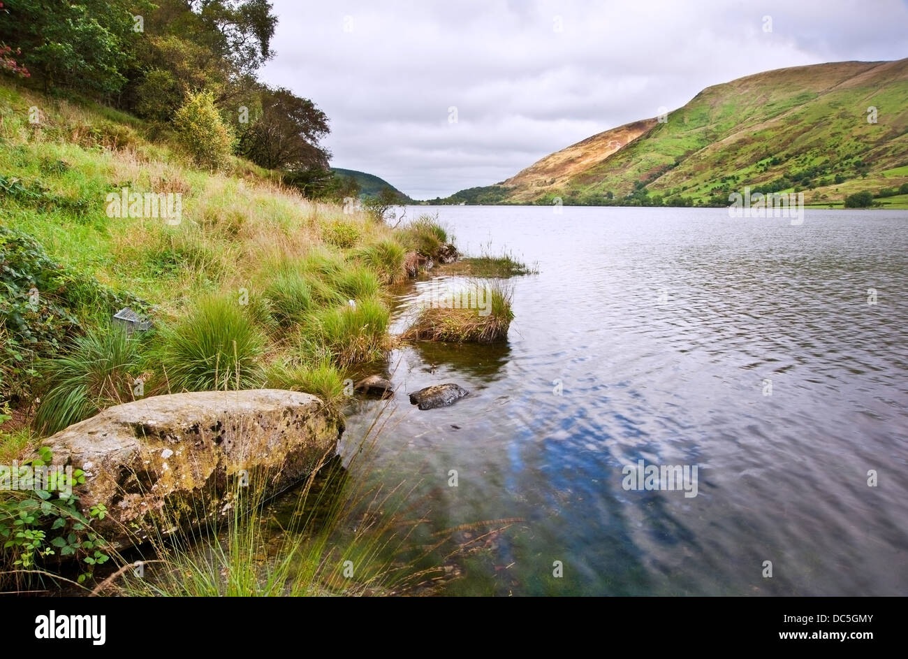 View over Llyn Cwellyn towards mountains in distance in Snowdonia ...