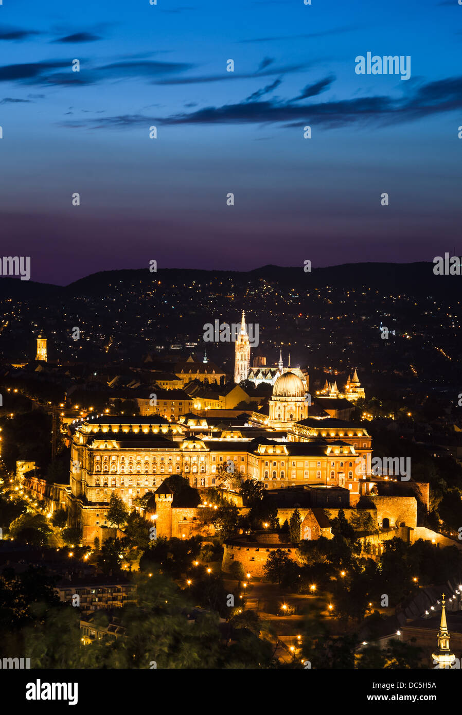 Twilight view with Buda Castle built on Castle Hill in 1265AD, famous ...