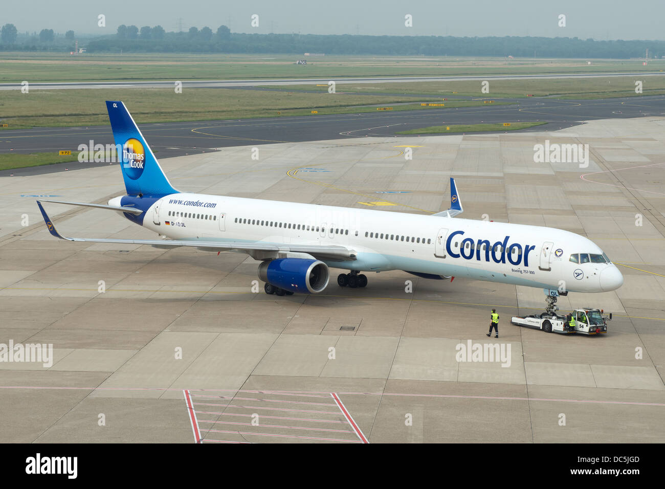 Condor airways Boeing 757-500 airliner being pushed-back Dusseldorf ...