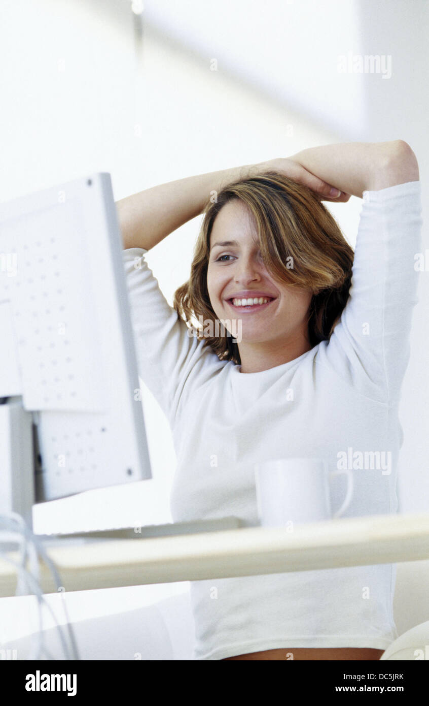 Woman and computer Stock Photo - Alamy