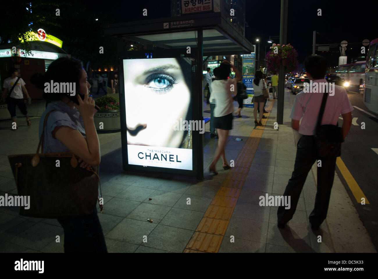 Advertising panel for Chanel at a bus stop, Seoul, Korea Stock Photo ...