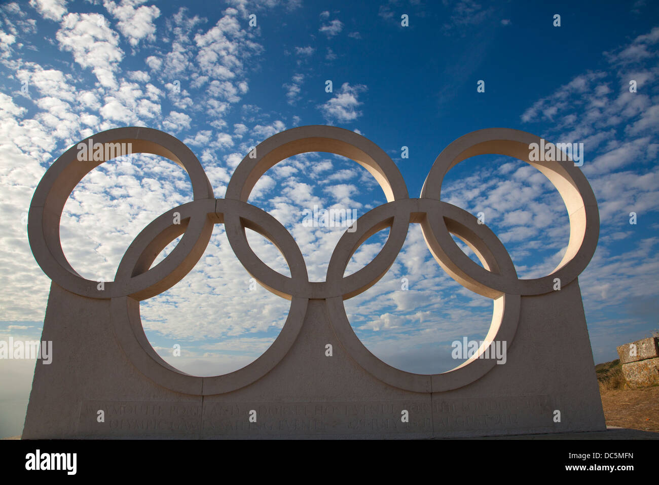 Olympic Rings carved out of Portland stone at Portland, Dorset, England ...