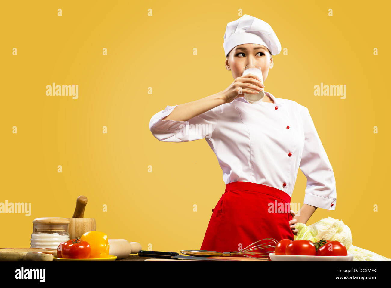 asian cook drink milk Stock Photo - Alamy